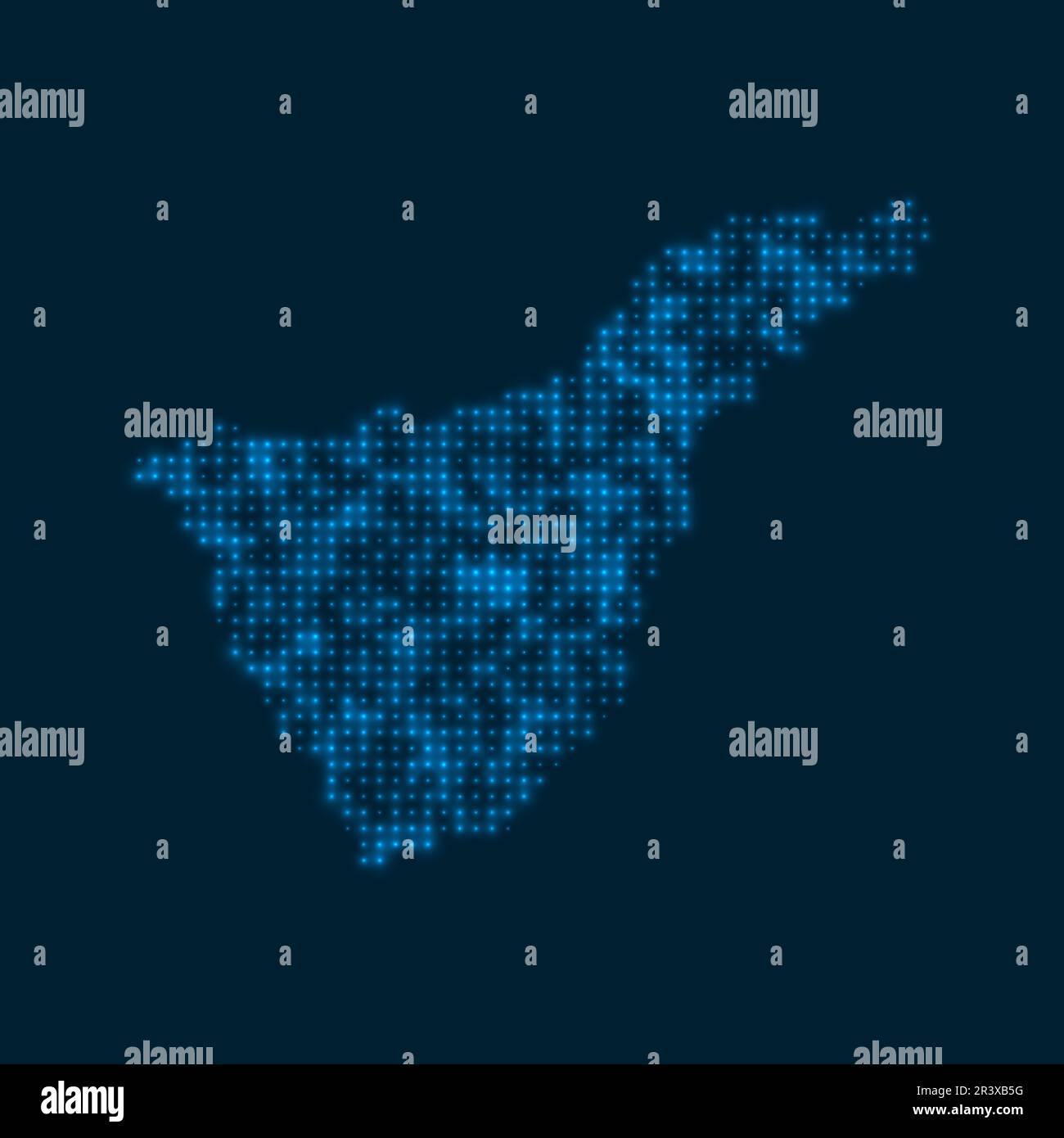 Tenerife dotted glowing map. Shape of the island with blue bright bulbs ...
