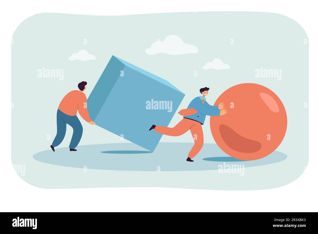 Businessmen pushing abstract ball and cube in race Stock Vector Image ...