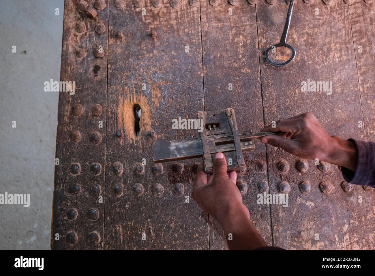 Decorated door and key for traditional wooden bolt hi-res stock ...