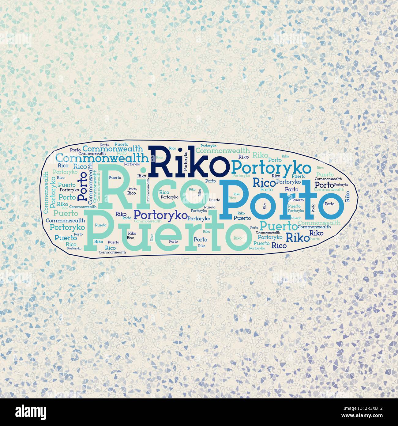 Puerto Rico shape with country names word cloud in multiple languages ...