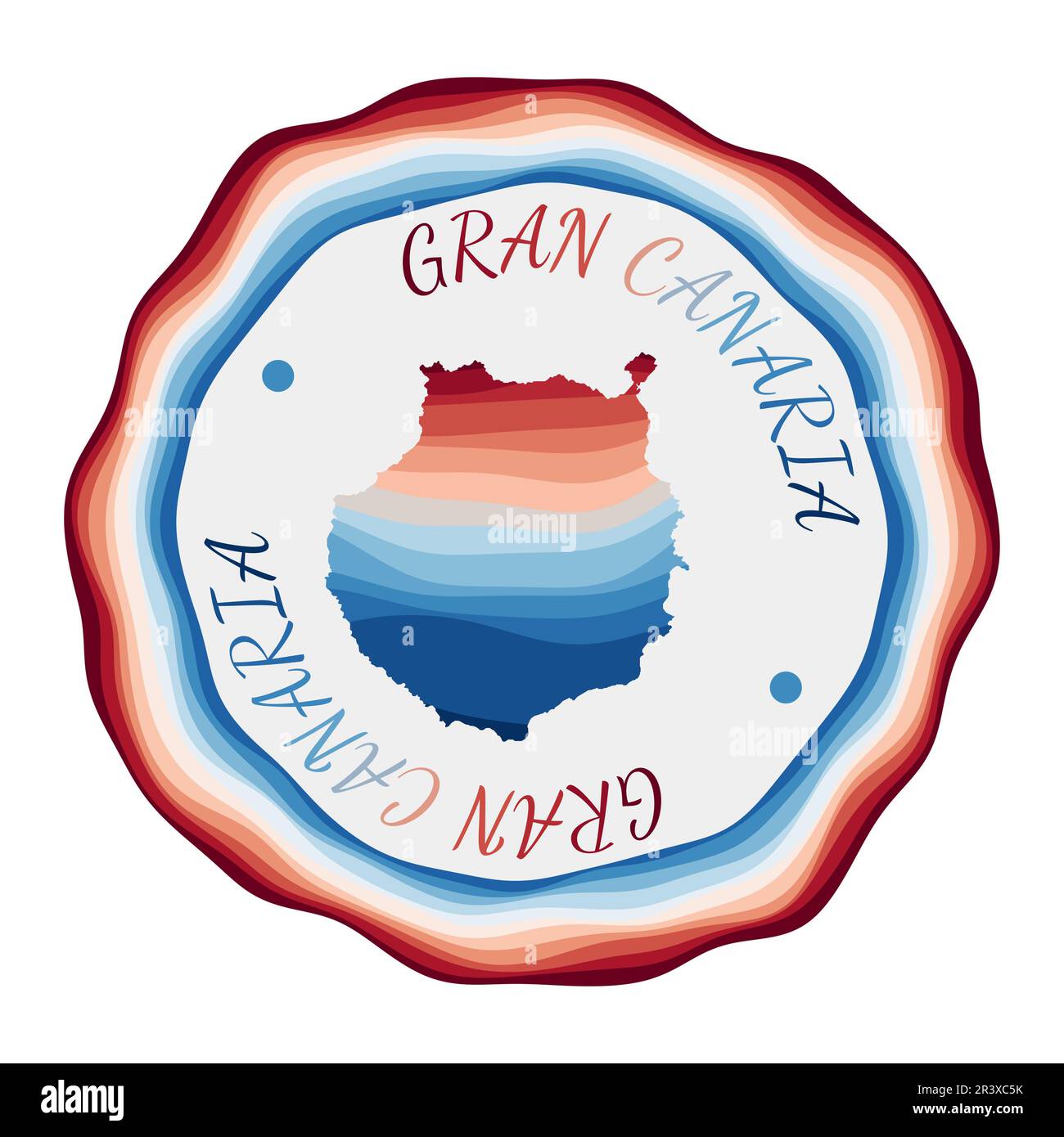 Gran Canaria badge. Map of the island with beautiful geometric waves ...