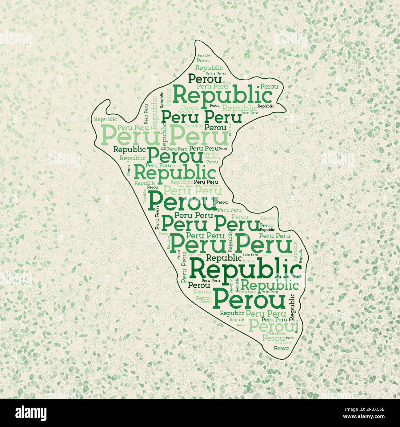 Peru shape with country names word cloud in multiple languages. Peru ...