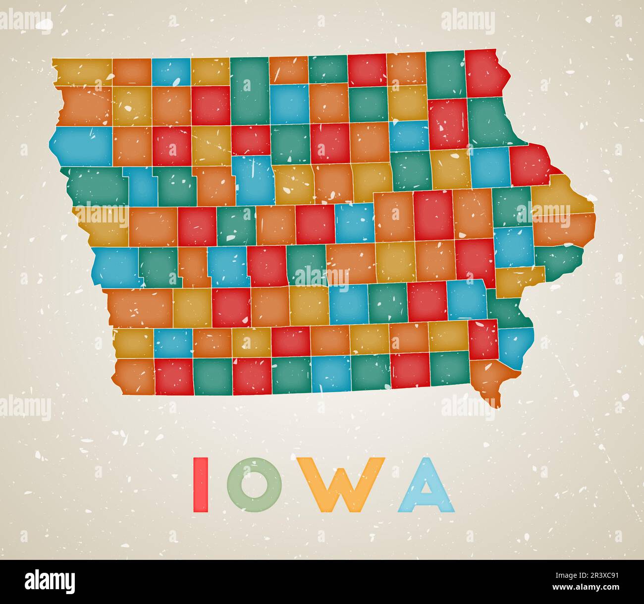 Iowa map. US state poster with colored regions. Old grunge texture ...