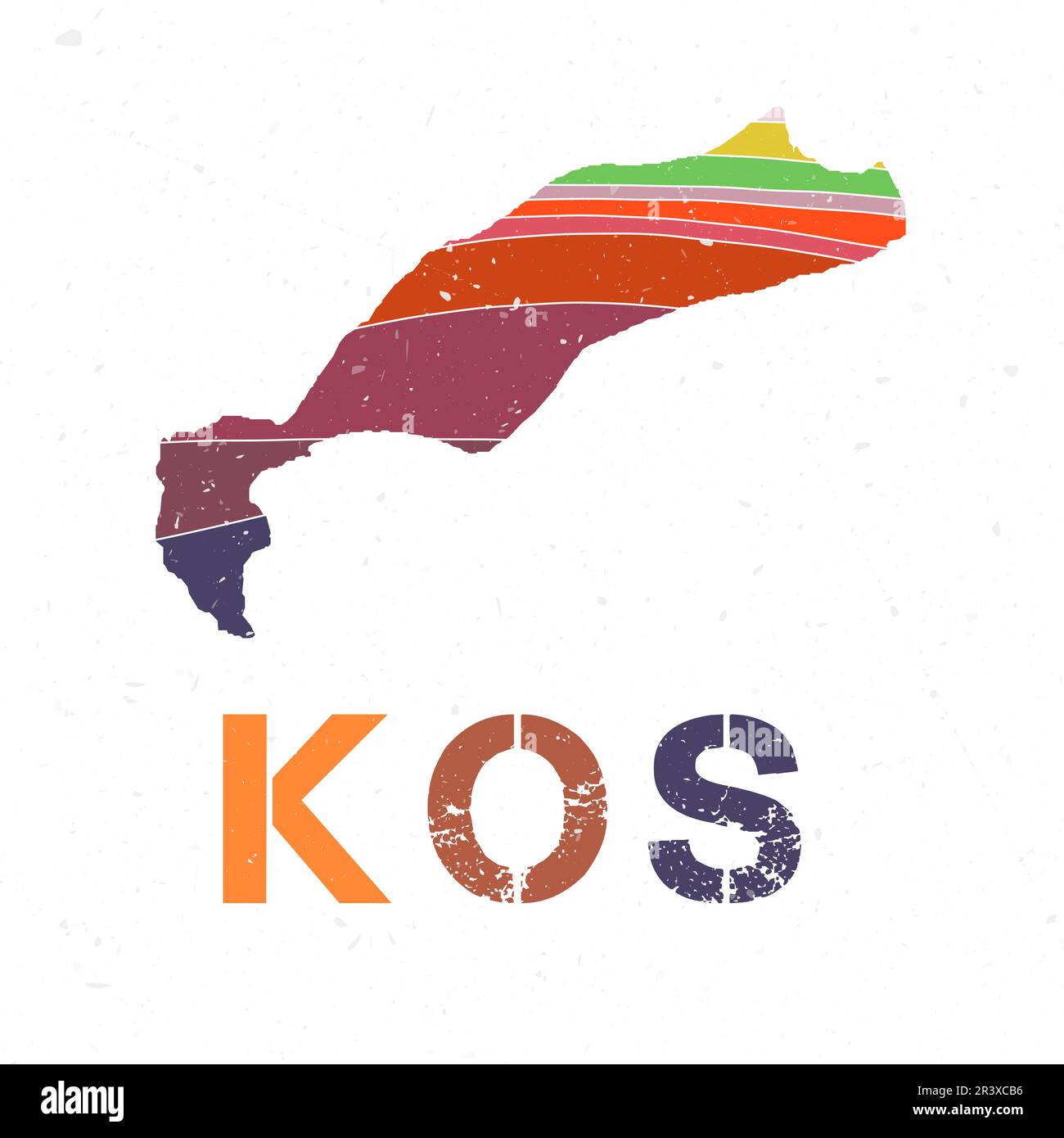Kos map design. Shape of the island with beautiful geometric waves and ...