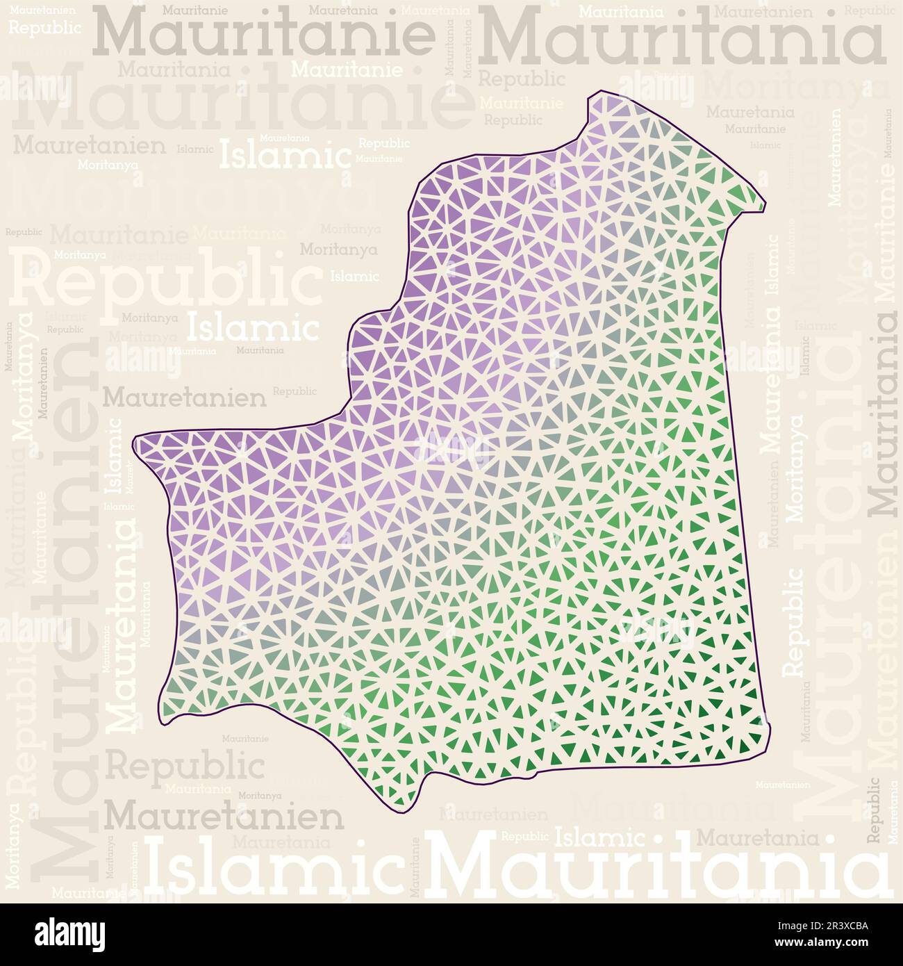 Mauritania map design. Country names in different languages and map ...