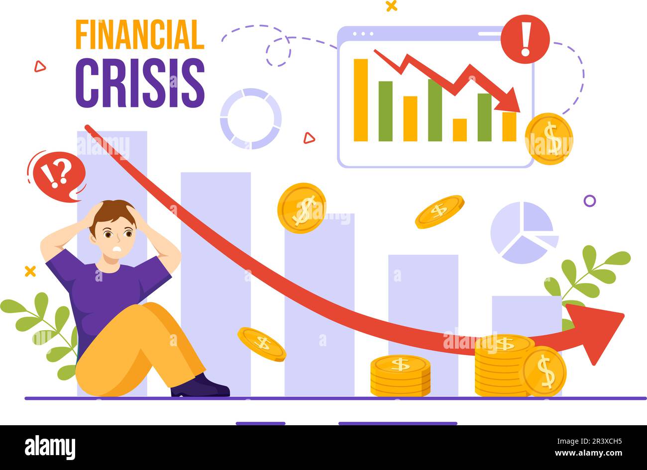 Financial Crisis Vector Illustration with Bankruptcy, Collapse of the ...