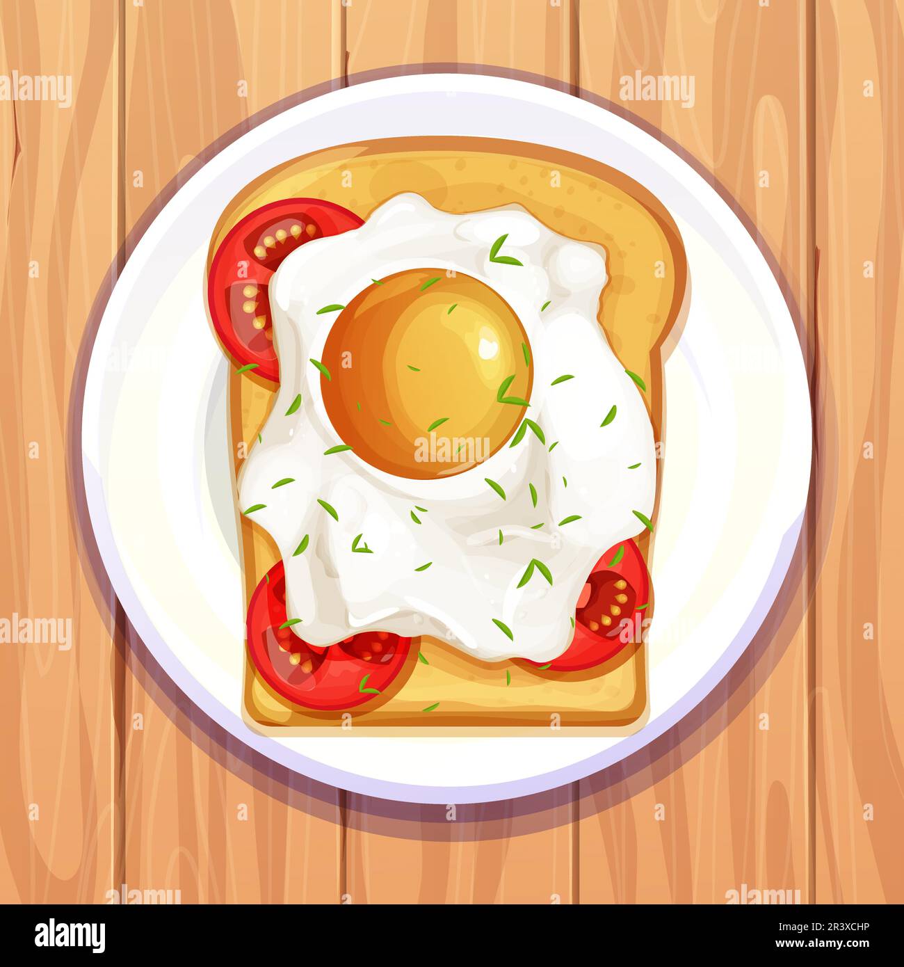 Fried egg with toasted bread sandwich top view on wooden table in ...