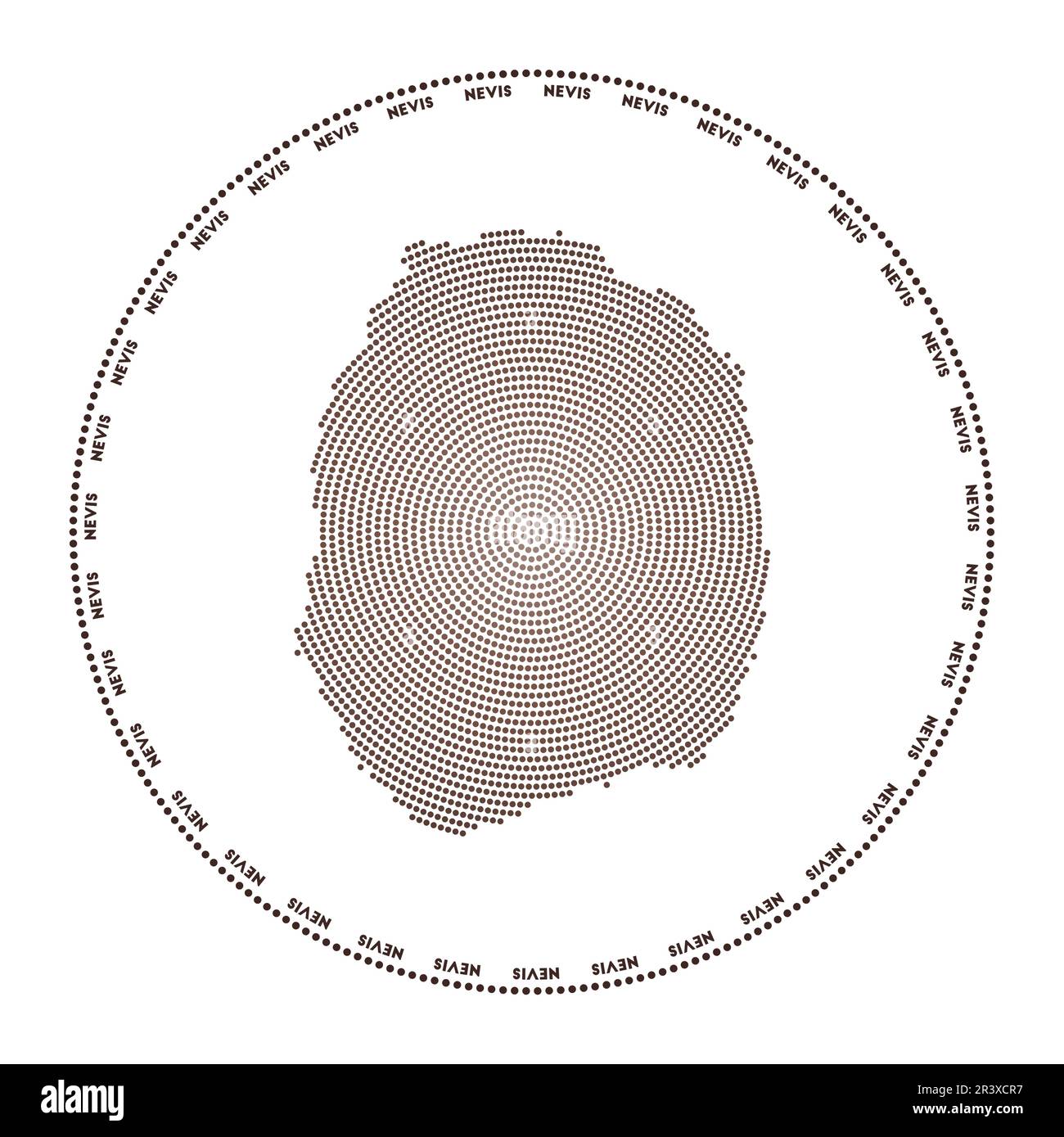 Nevis round logo. Digital style shape of Nevis in dotted circle with ...