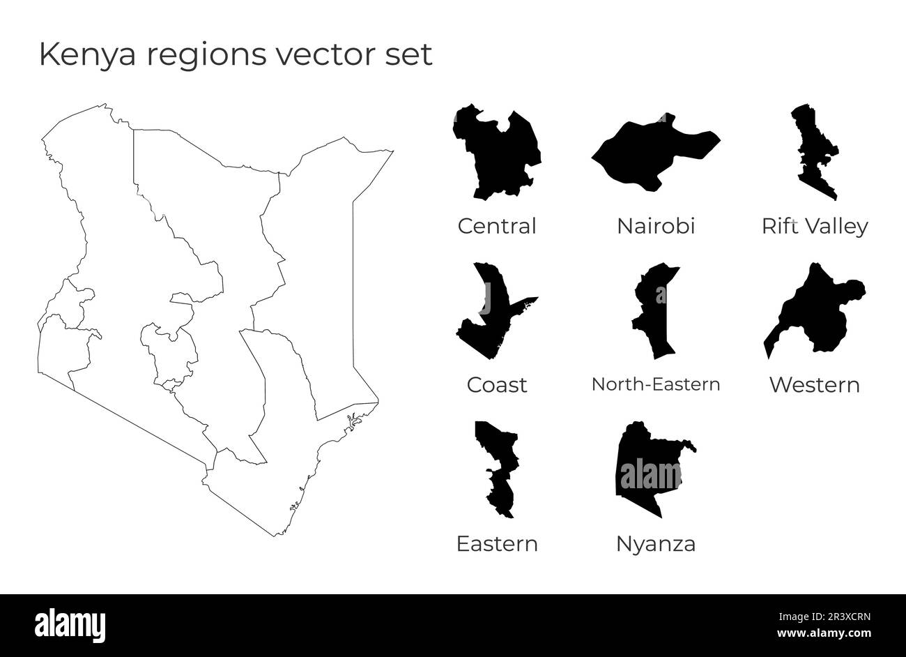 Kenya Map With Shapes Of Regions Blank Vector Map Of The Country With Regions Borders Of The