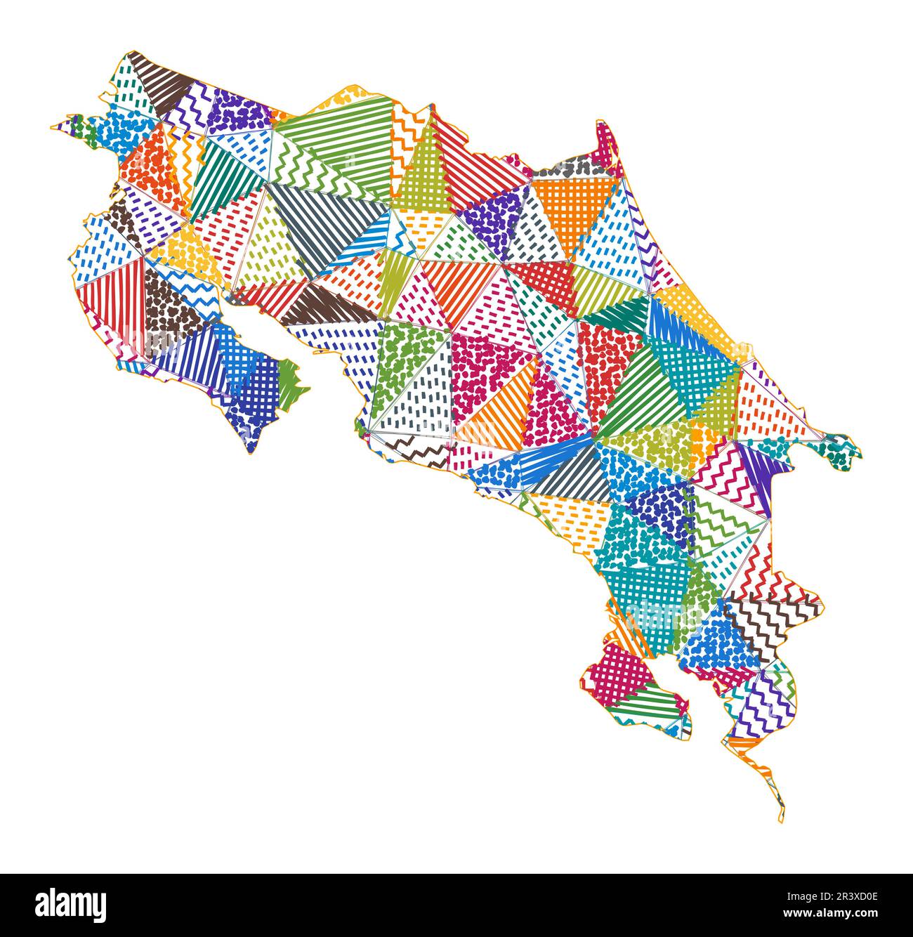 Kid style map of Costa Rica. Hand-drawn polygons in the shape of Costa ...