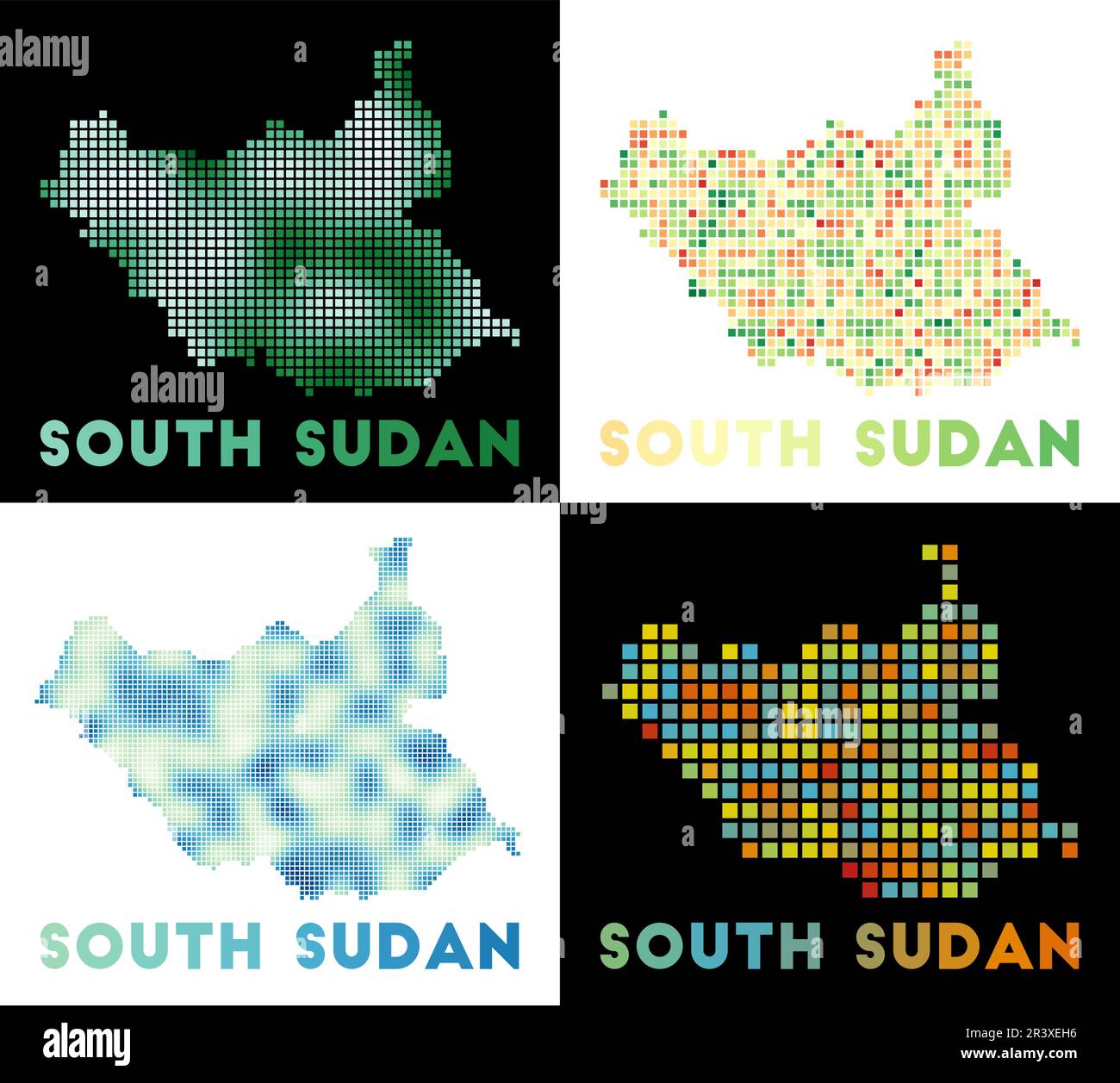 South Sudan map. Collection of maps of South Sudan in dotted style ...