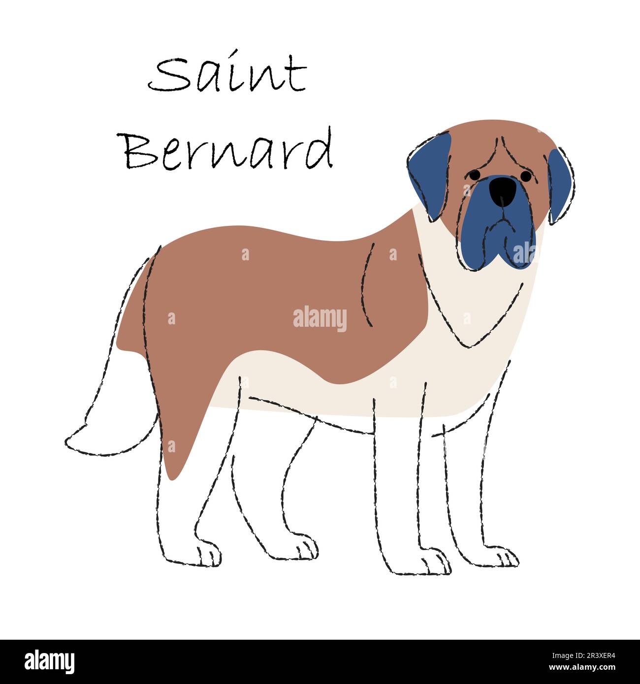 Saint Bernard . Cute dog cartoon characters . Flat shape and line ...