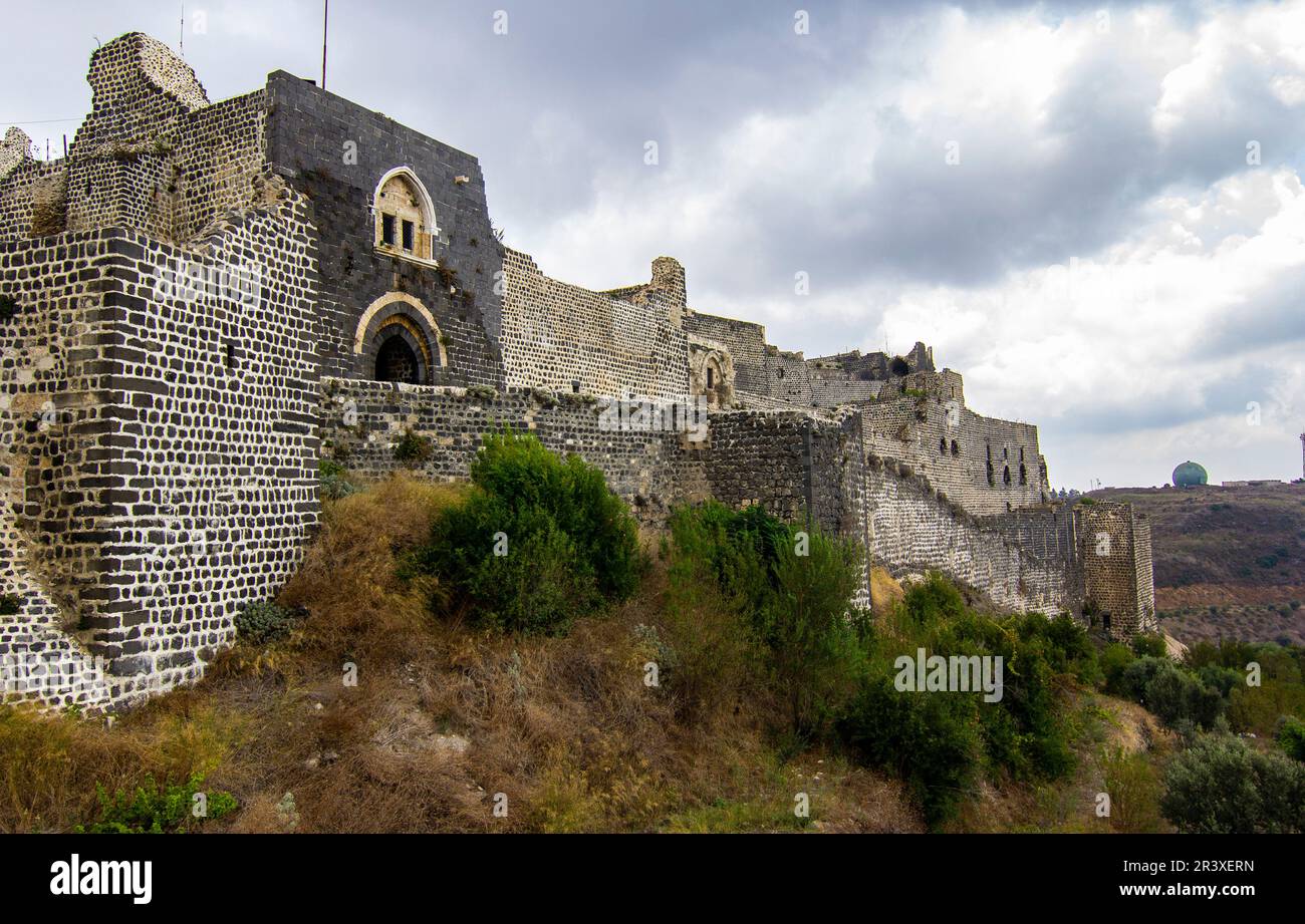 An external view of a big building inside Margat (Al-marqab) Castle in ...