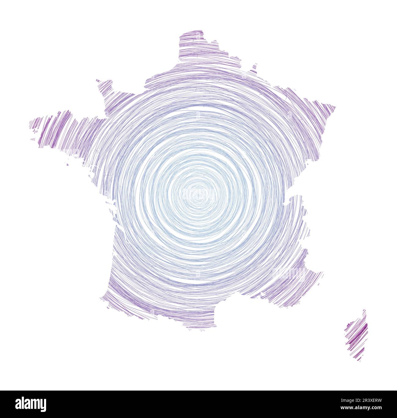 France map filled with concentric circles. Sketch style circles in the ...
