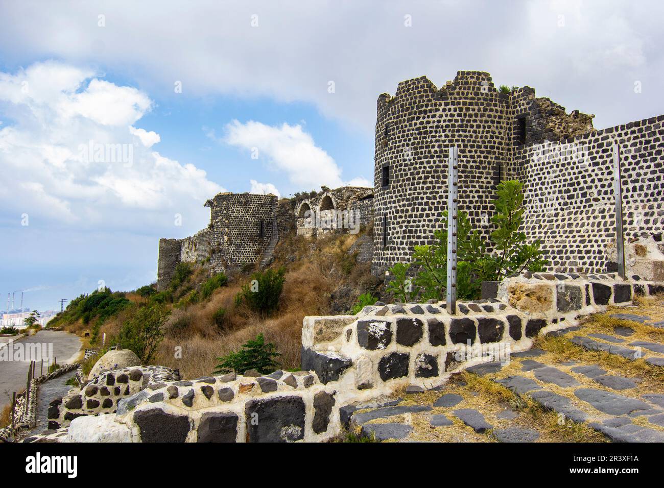 An external view of a big building inside Margat (Al-marqab) Castle in ...