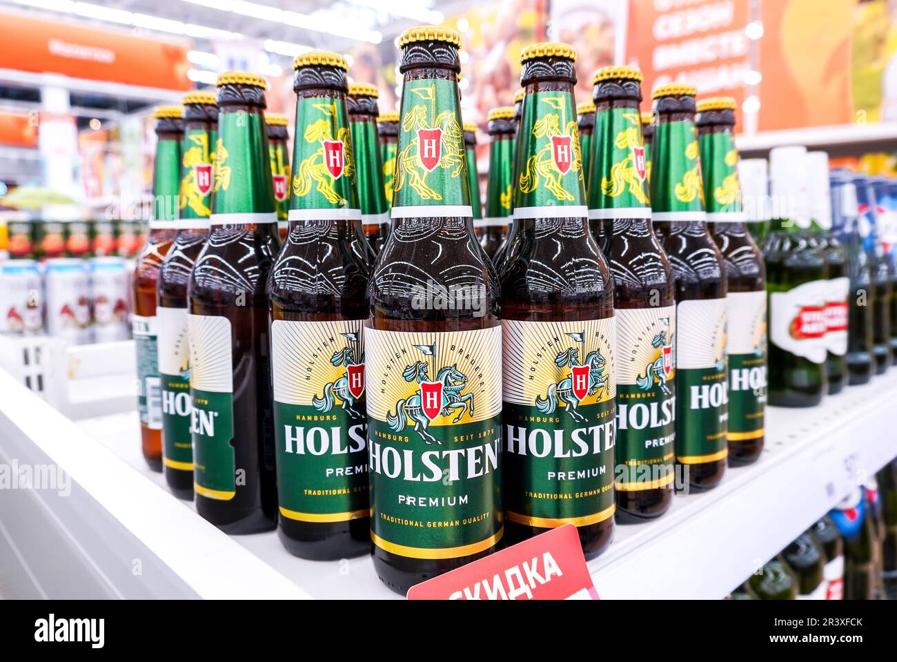 Samara, Russia - May 20, 2023: Holsten bottled alcoholic beer on the ...