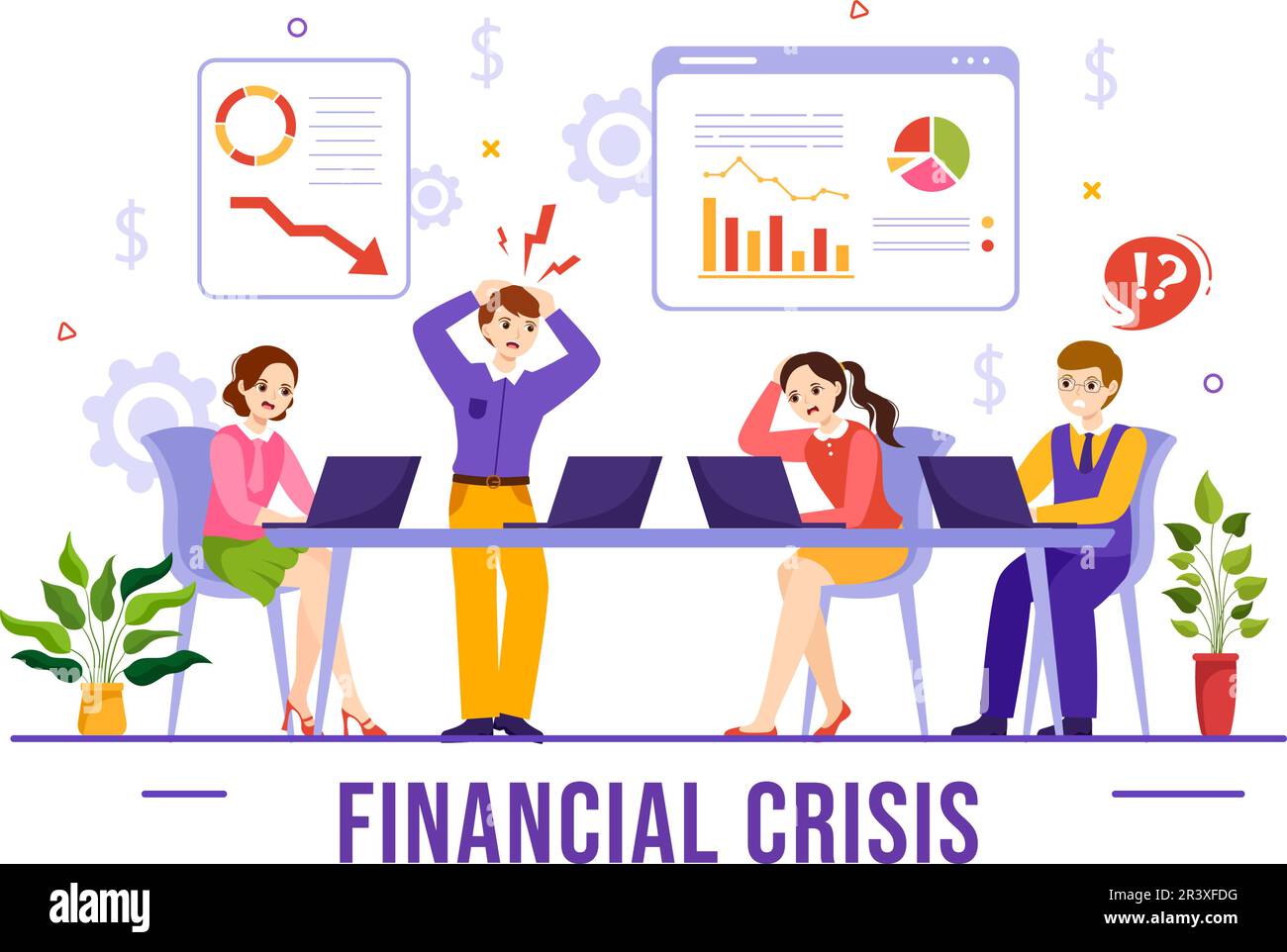 Financial Crisis Vector Illustration with Bankruptcy, Collapse of the ...