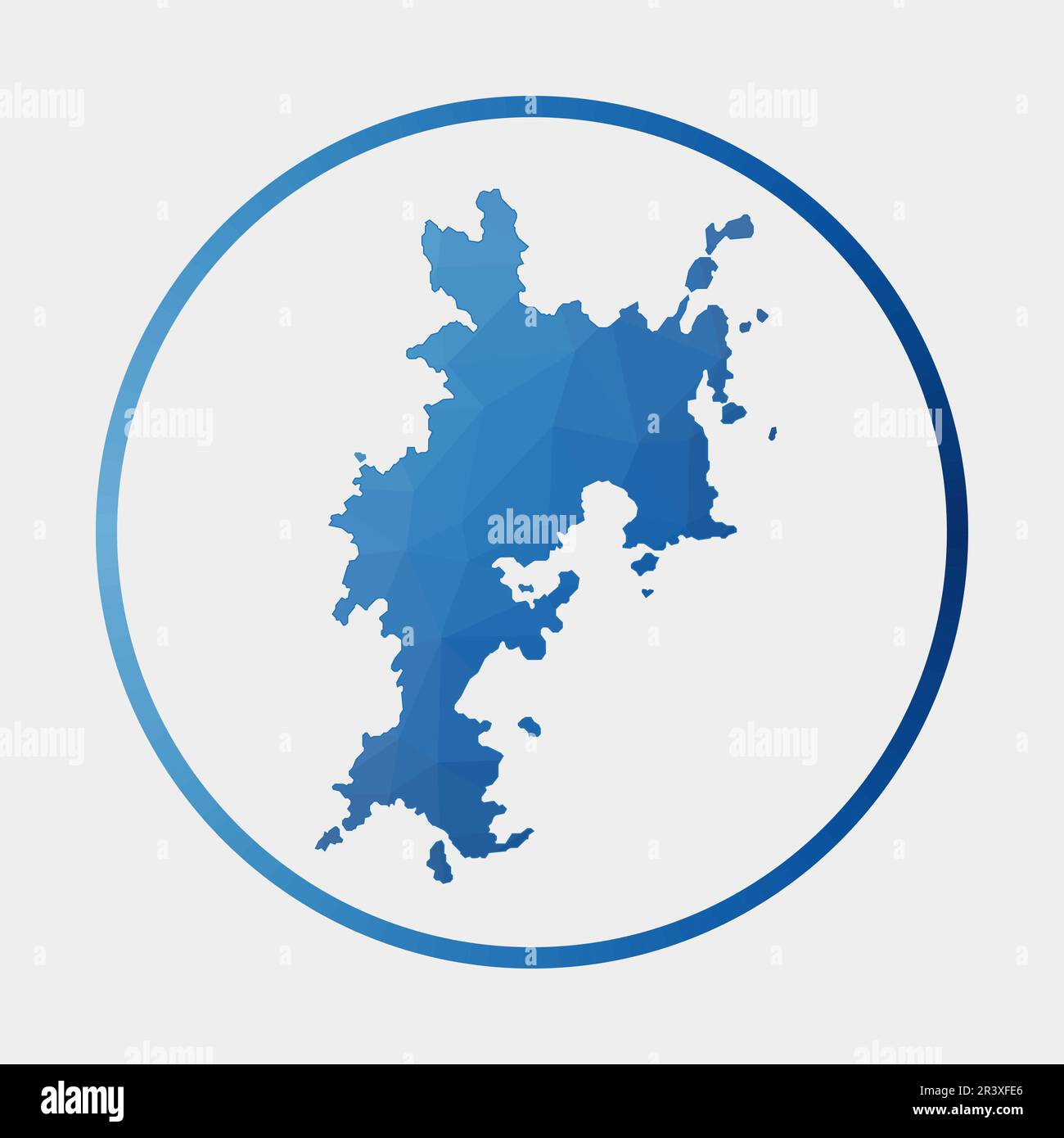 Komodo icon. Polygonal map of the island in gradient ring. Round low ...