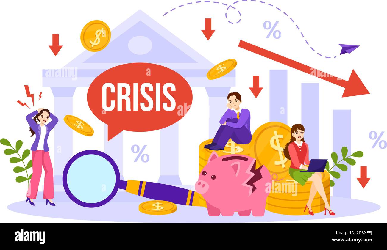 Financial Crisis Vector Illustration with Bankruptcy, Collapse of the ...