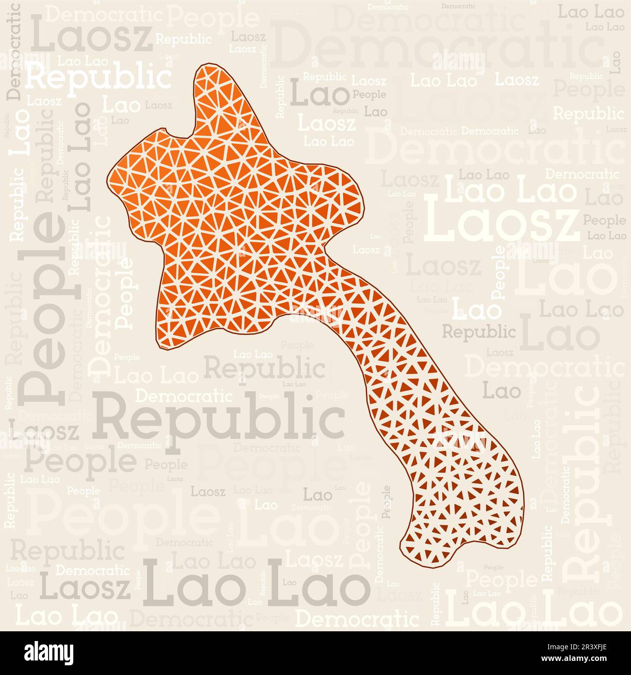 Laos map design. Country names in different languages and map shape ...