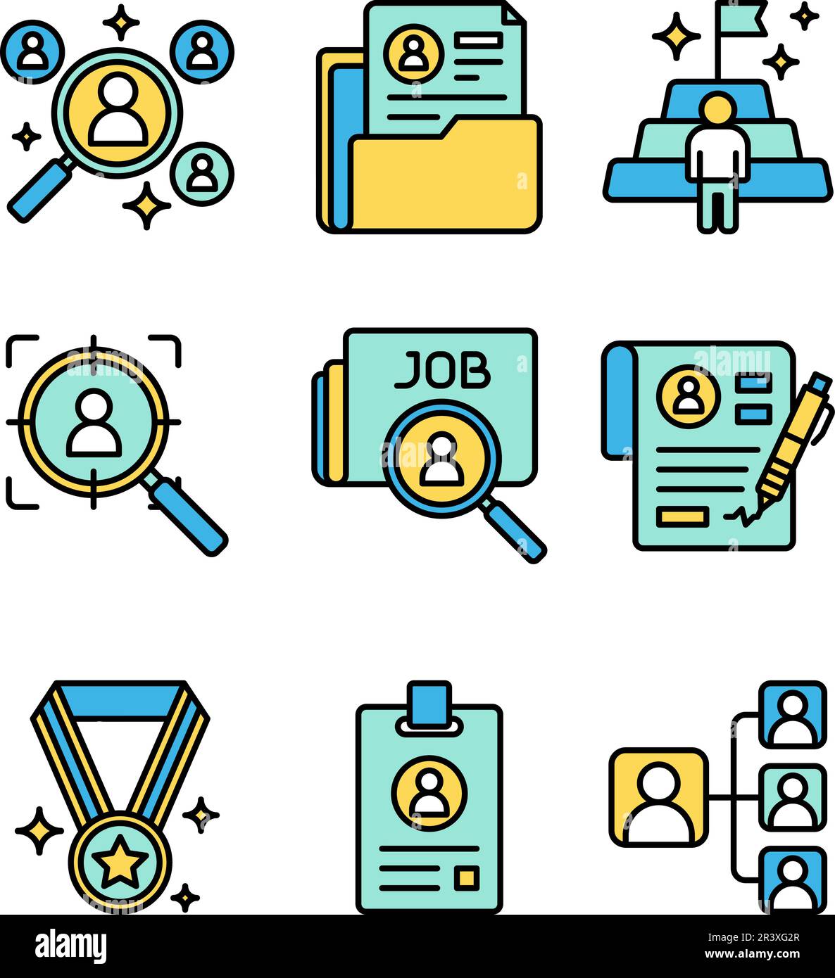 Recruitment and employee icon sheets design. HR human resources colored ...