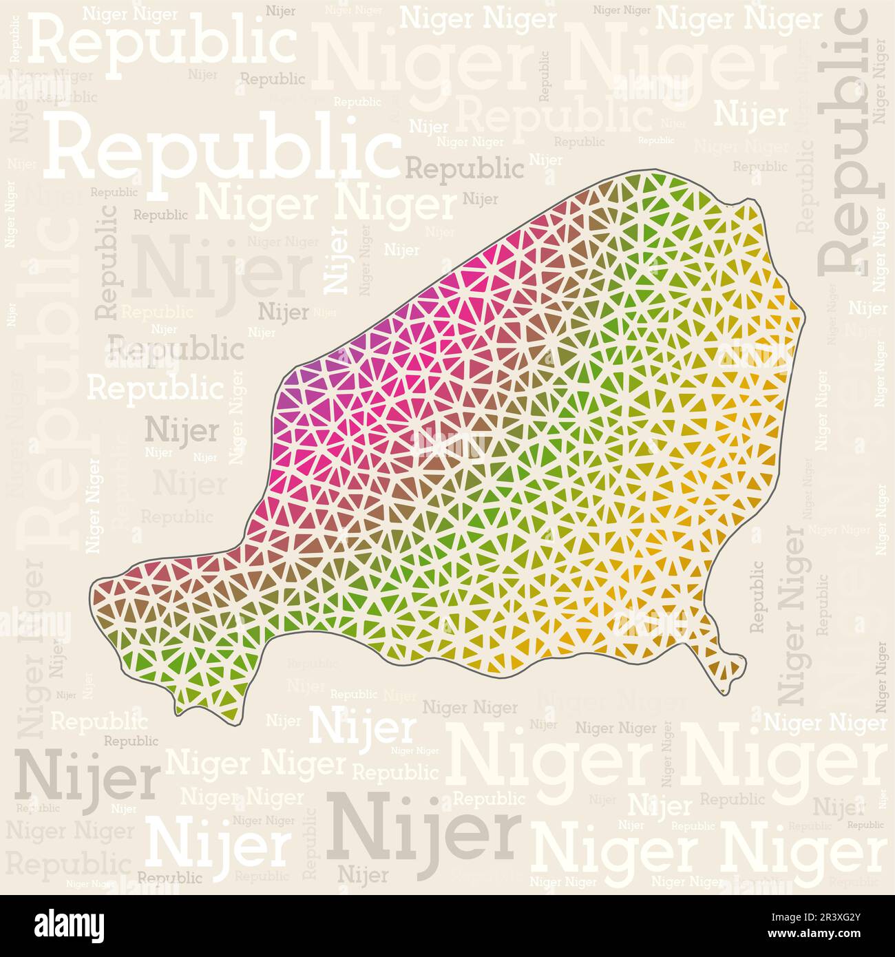 NIGER map design. Country names in different languages and map shape ...