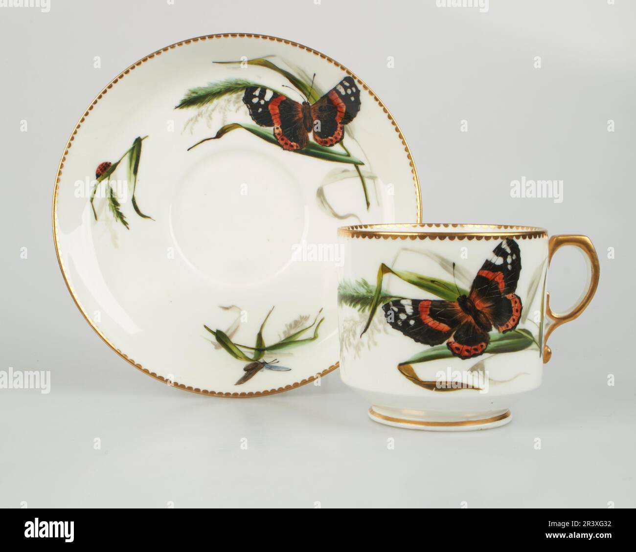 Antique 19th century George Jones speckled wood butterfly porcelain cup ...