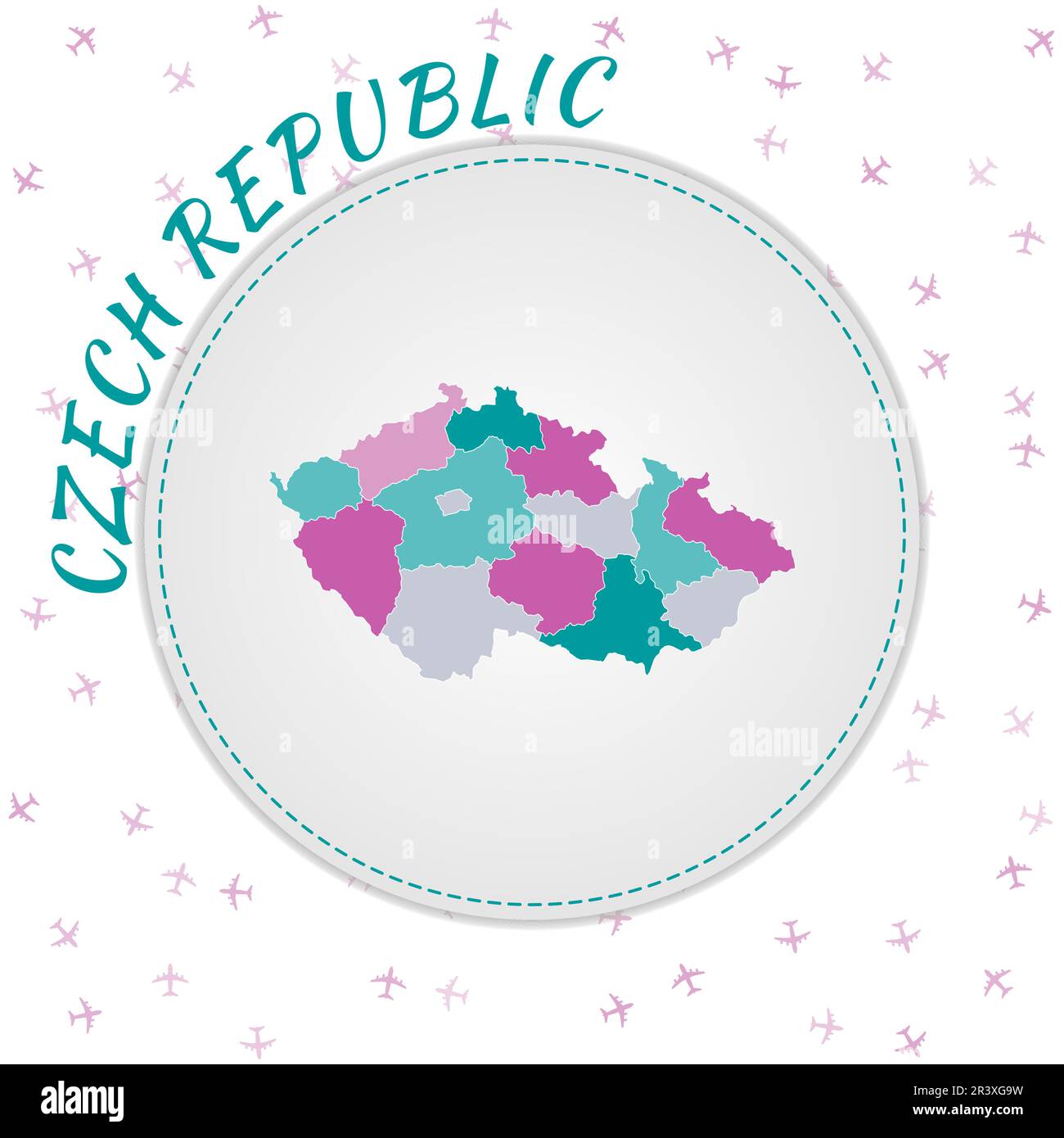 Czech Republic map design. Map of the country with regions in emerald ...