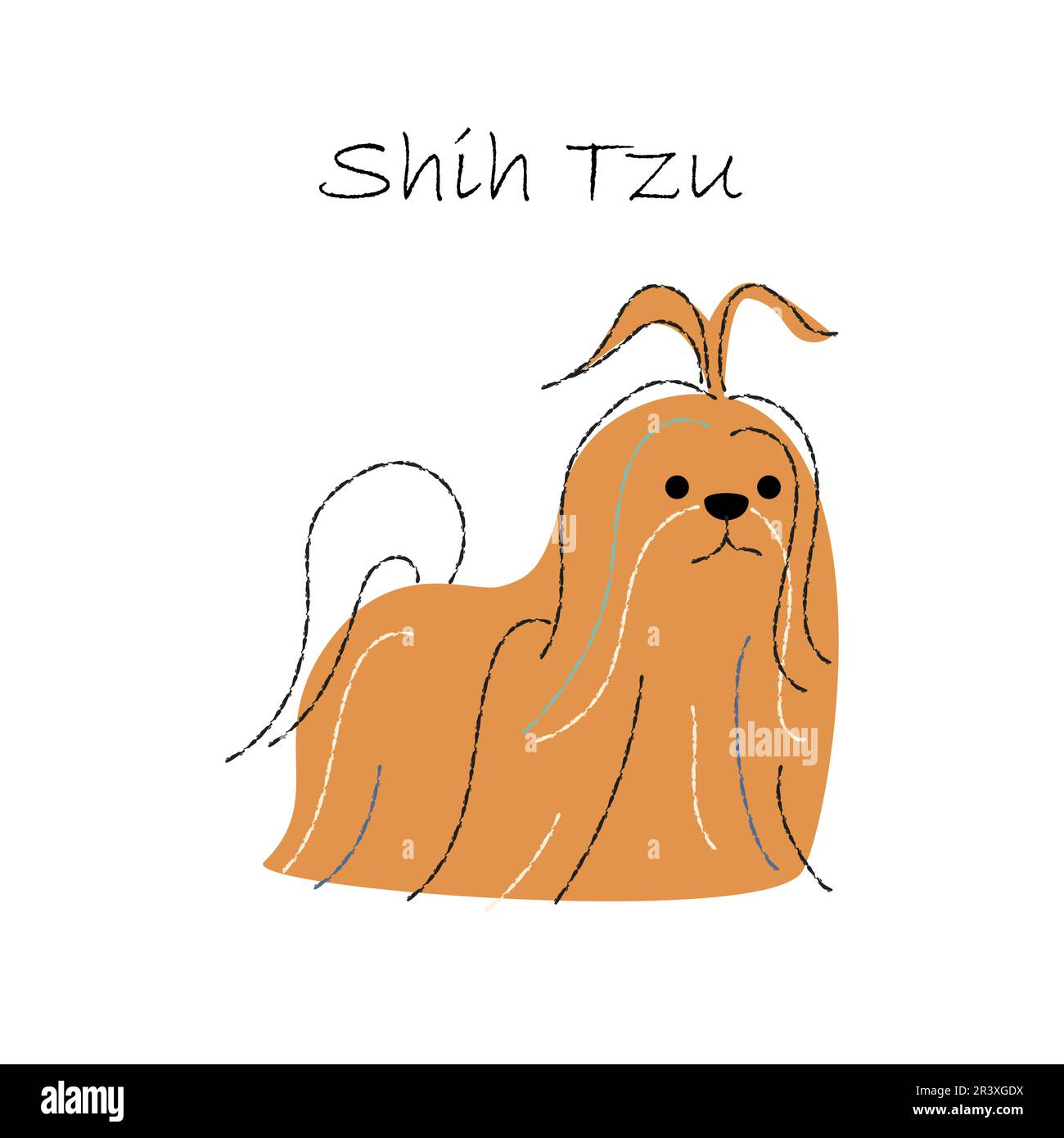 Shih Tzu . Cute dog cartoon characters . Flat shape and line stroke ...