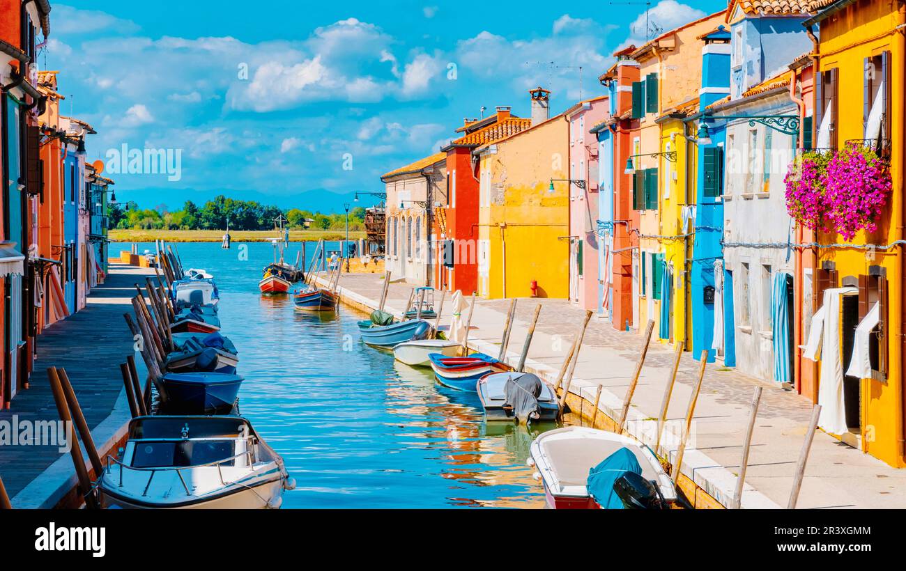Colorful streets of the village Burano Venice Italy colourful canal ...