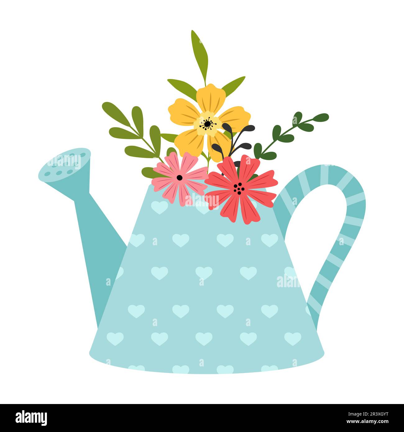 Vector illustration of watering can with flowers isolated on white ...