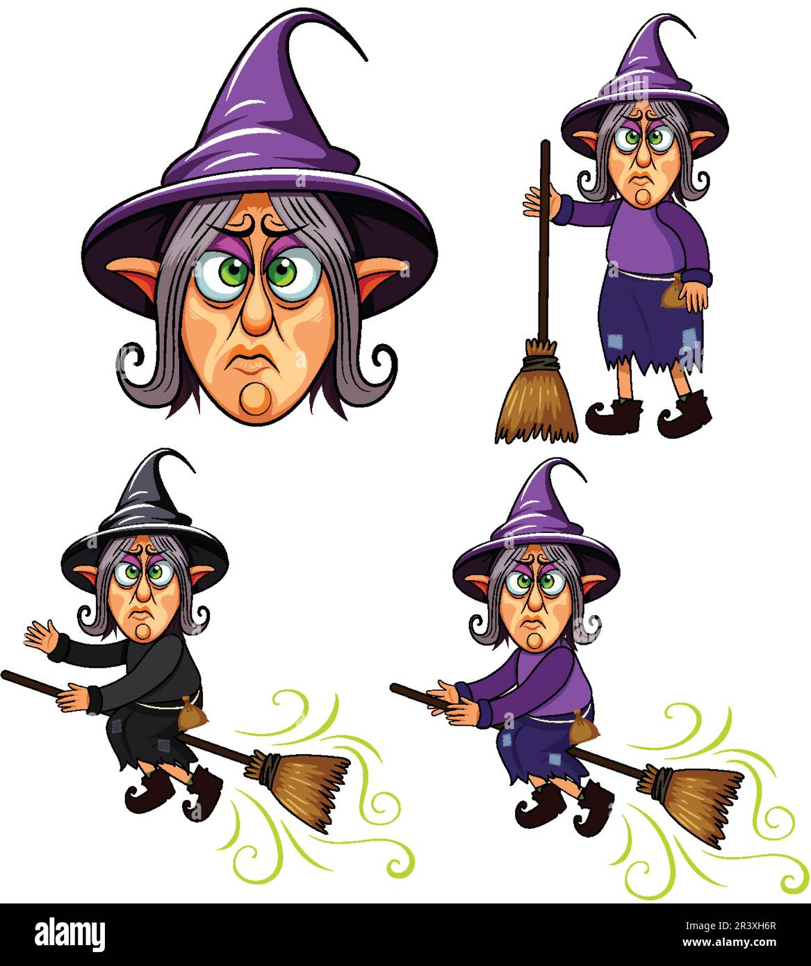 Set of grumpy witch cartoon character illustration Stock Vector Image ...