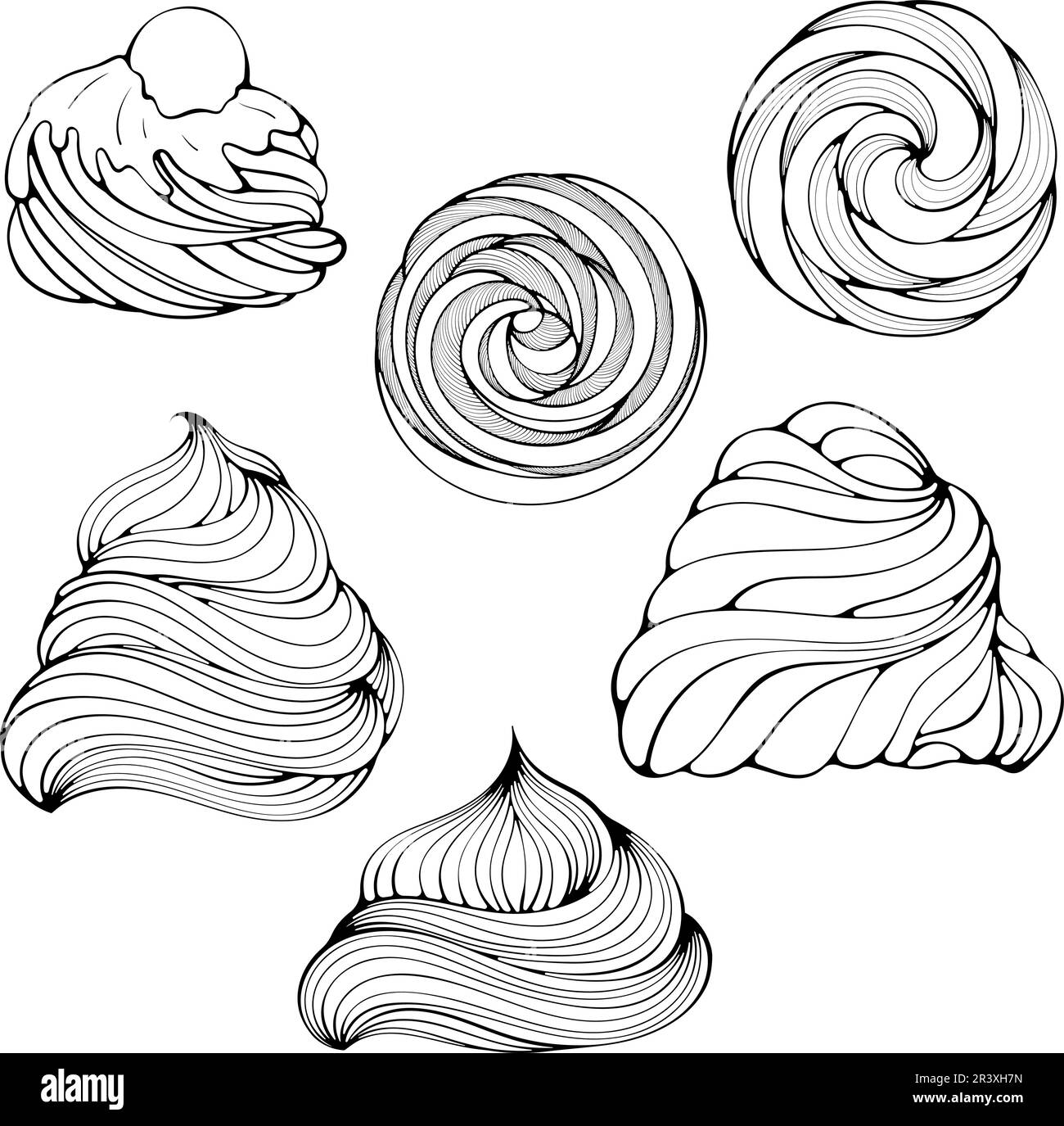 Whipped Cream Swirl Set Line Art Stock Vector Image And Art Alamy