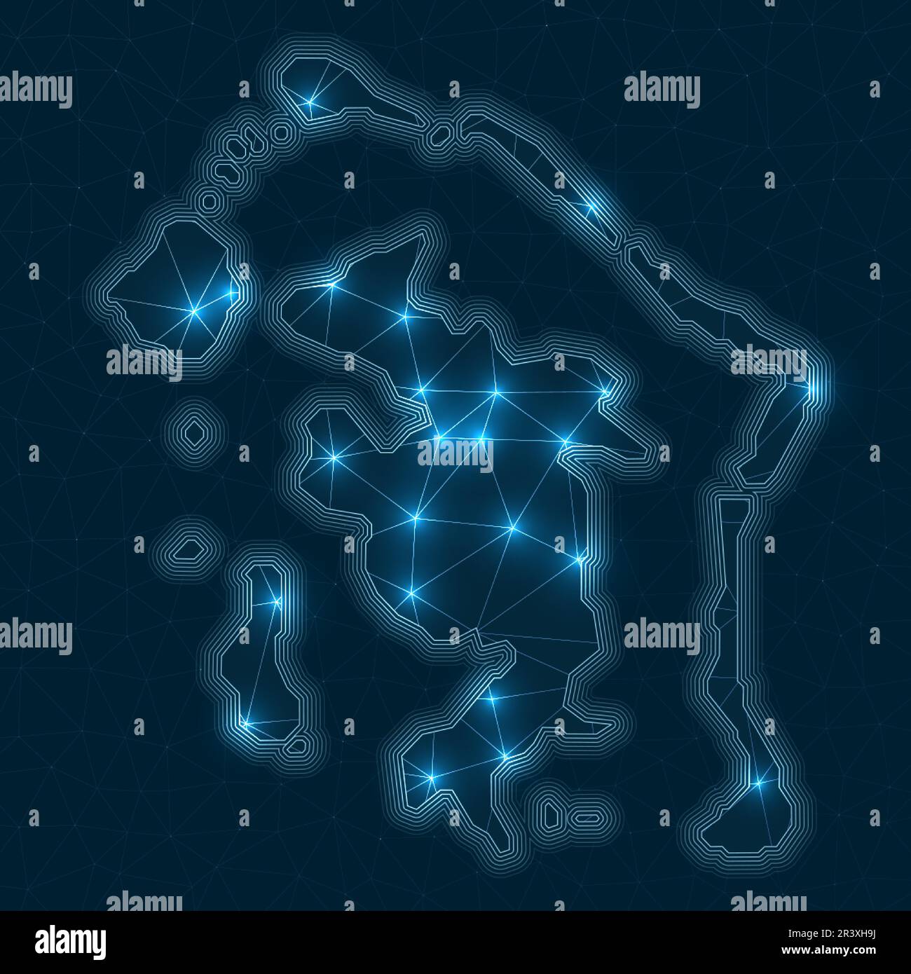 Bora Bora network map. Abstract geometric map of the island. Digital connections and ...