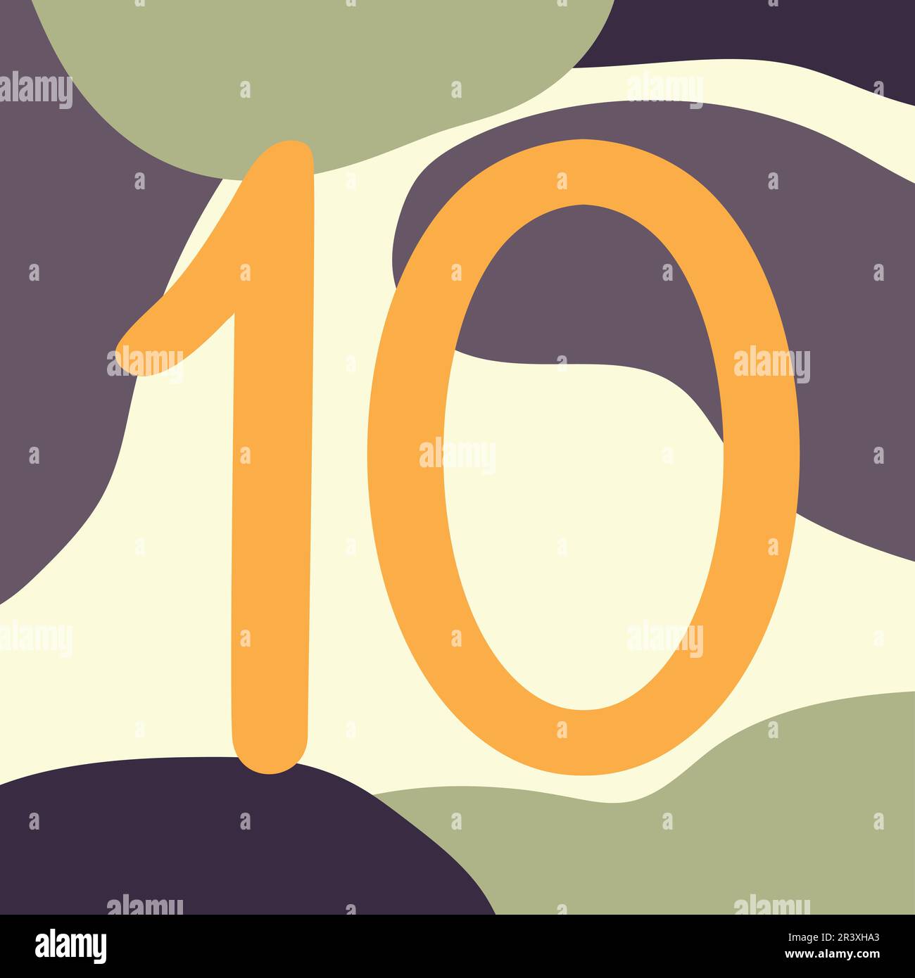 Hand drawn background with number ten and abstract shapes. Vector ...