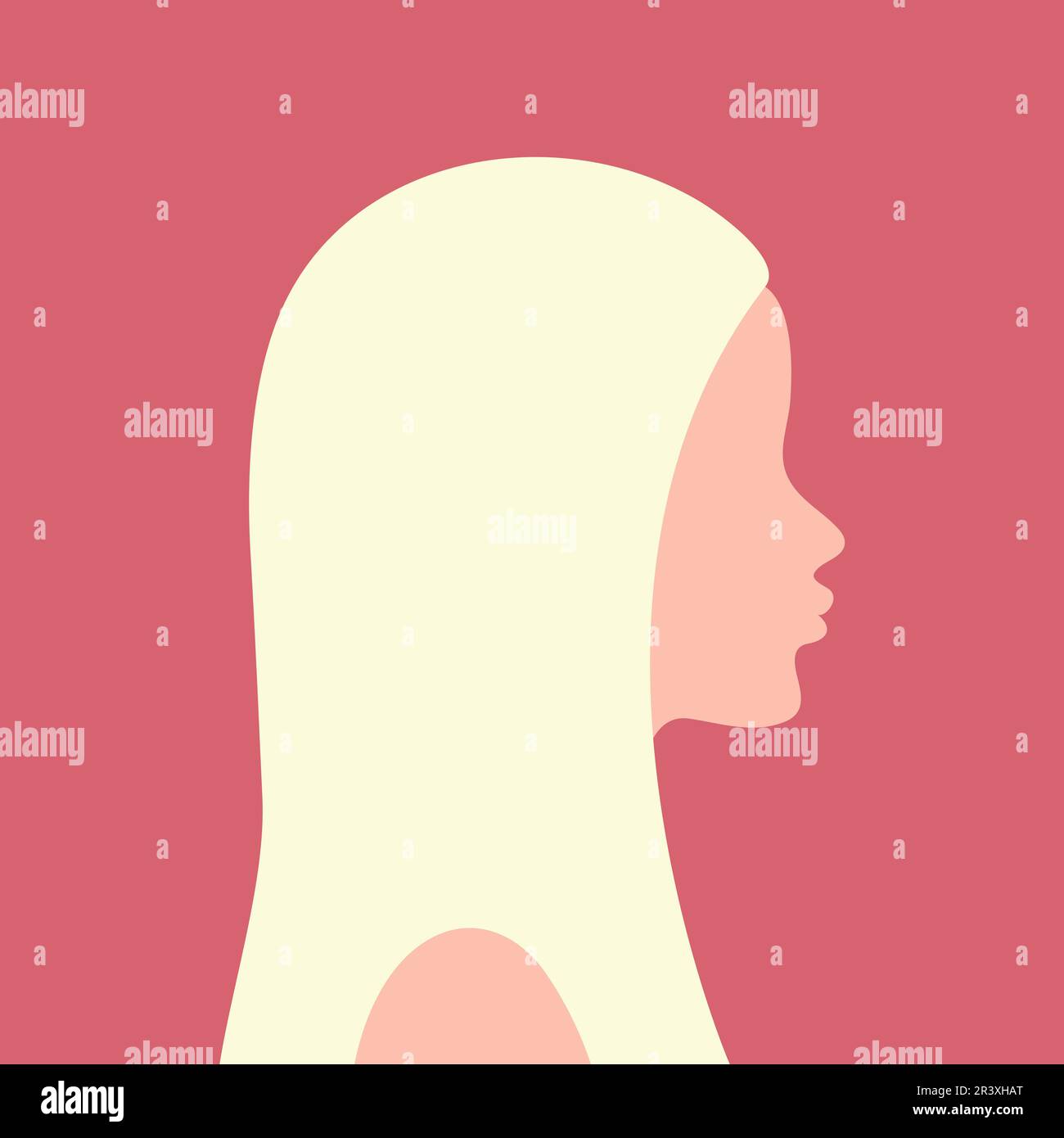 Abstract portrait of a young blonde woman in profile. Faceless female ...
