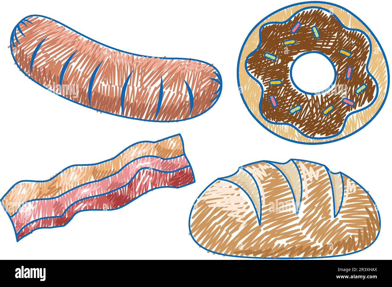 Foods in Pencil Colour Sketch Simple Style illustration Stock Vector ...