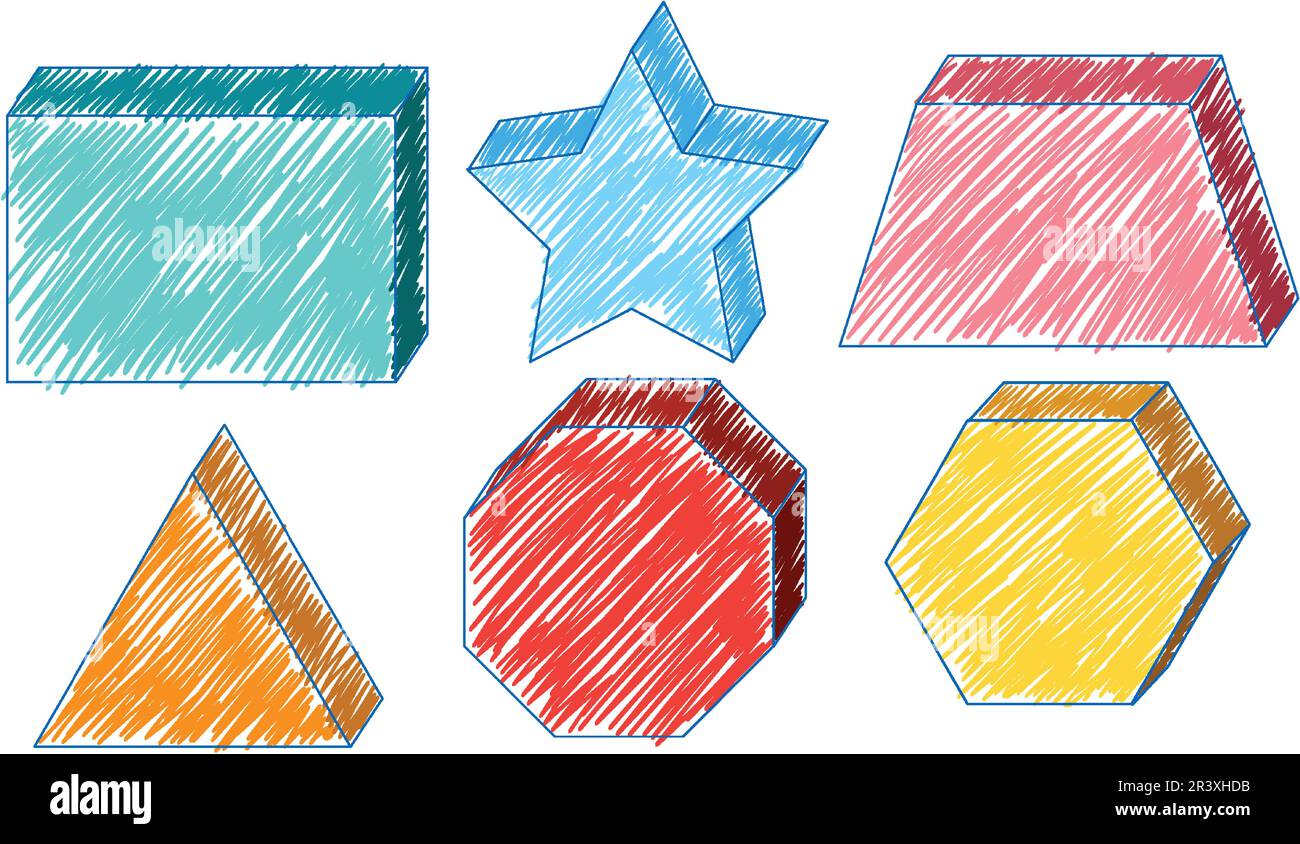 Geometry Solid Shapes in Pencil Colour Sketch Simple Style illustration ...