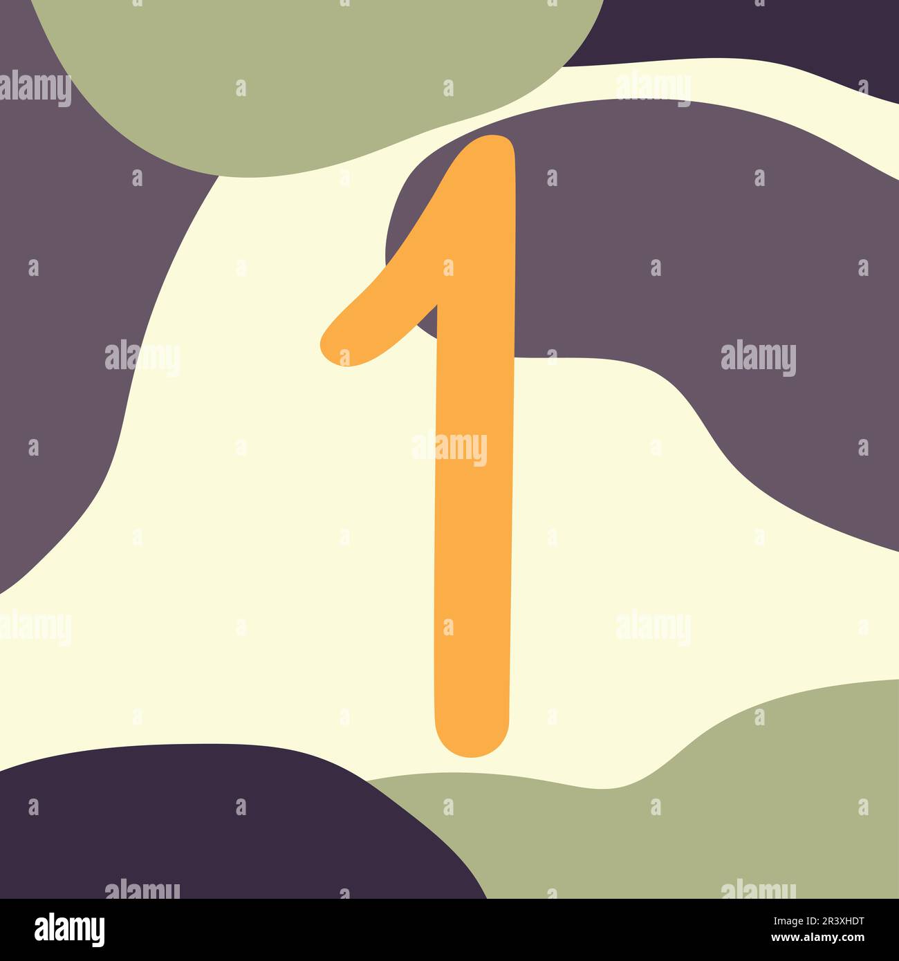 Hand drawn background with number one and abstract shapes. Vector ...