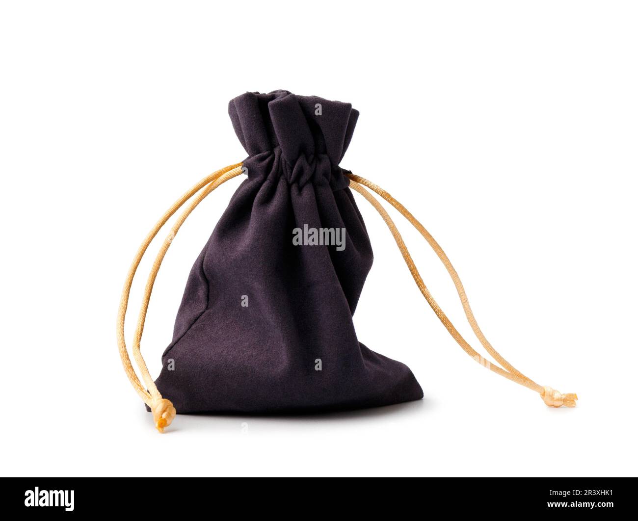 Soft velor fabric pouch with drawstring isolated on white background ...