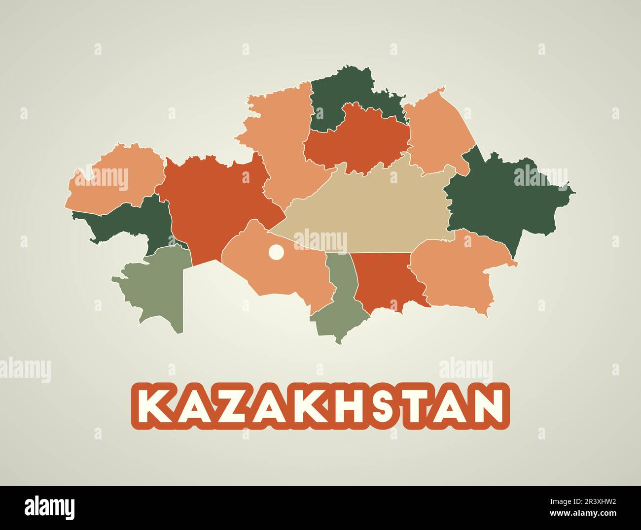 Kazakhstan poster in retro style. Map of the country with regions in ...