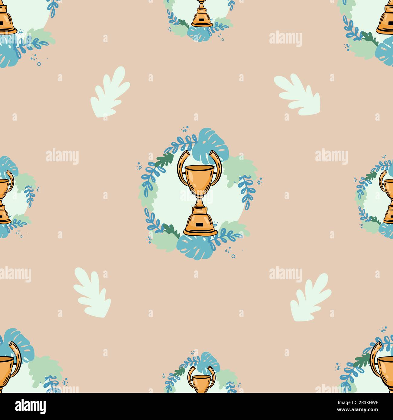 Seamless pattern with a cup. First prize. Symbol of competition ...