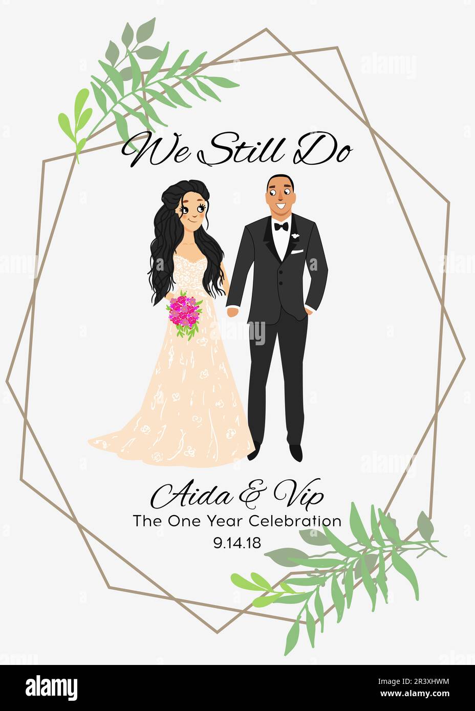 Just married couple. Bride and groom.Couple. Wedding card with the ...