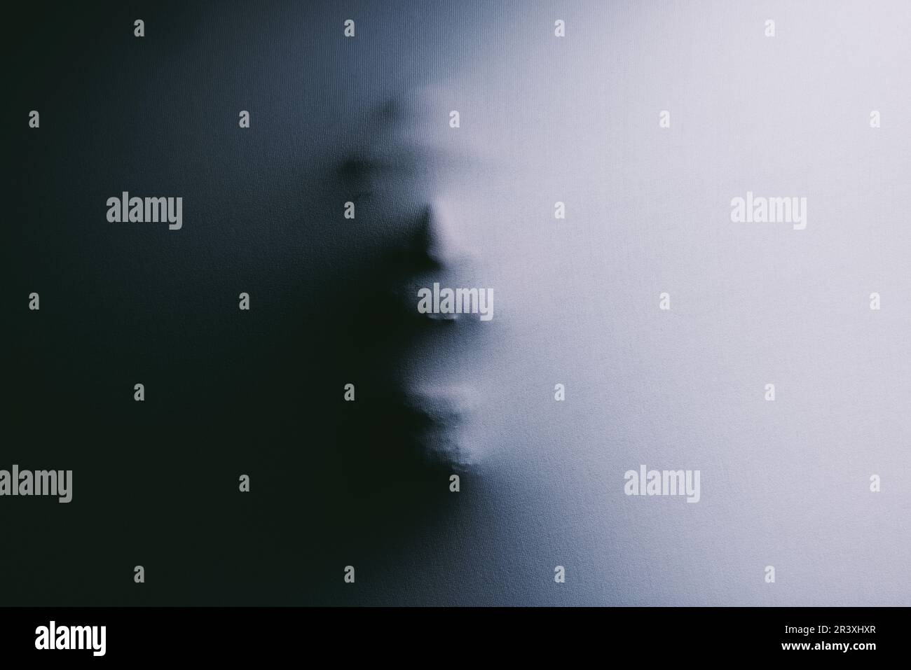 Psychology, monster and person with a fabric sheet for horror, fantasy ...