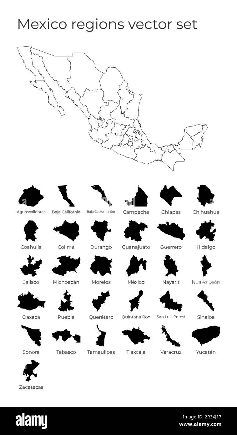 Mexico map with shapes of regions. Blank vector map of the country with regions. Borders of the ...
