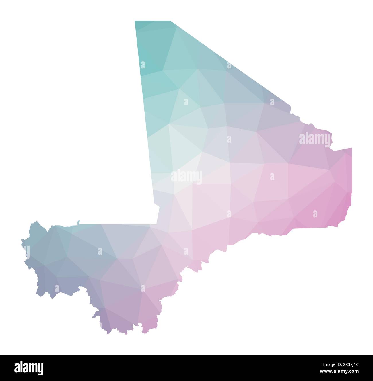 Polygonal map of Mali. Geometric illustration of the country in emerald ...