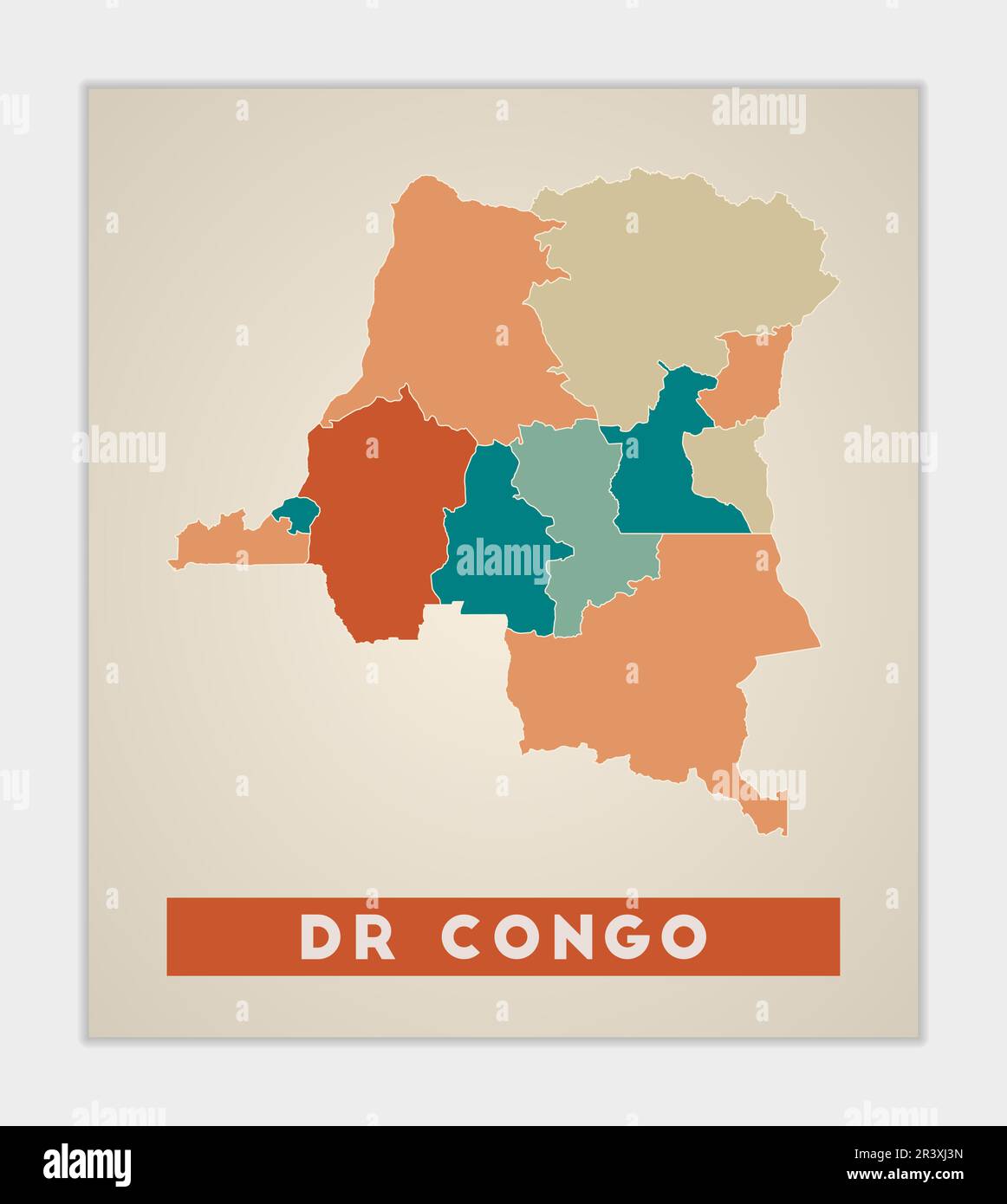 DR Congo poster. Map of the country with colorful regions. Shape of DR ...