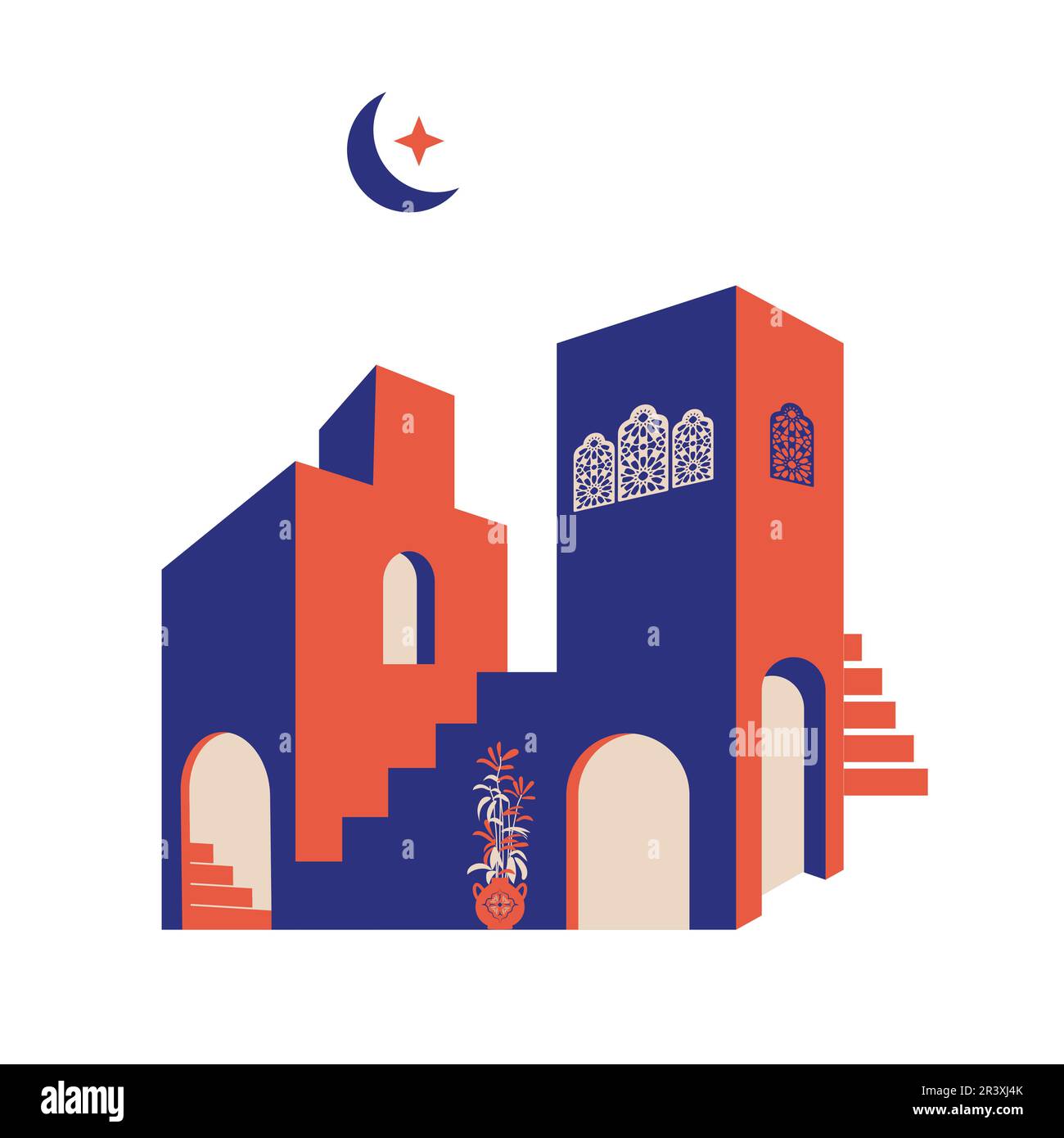 Creative minimalist abstracts. House or mosque facade with water ...