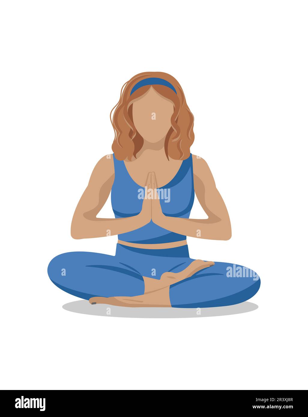 Faceless woman sitting in lotus yoga asana pose with ginger hair ...