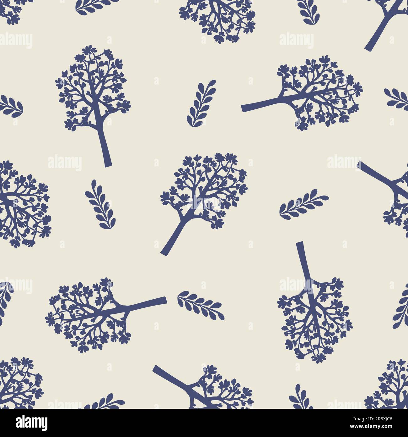Quirky forest tree blue motif vector pattern. Seamless decoration of ...